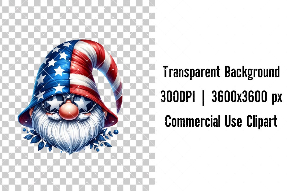 Patriotic Clipart, Gnome Clip Art, 17 PNG American Gnome Flag, 4th of ...