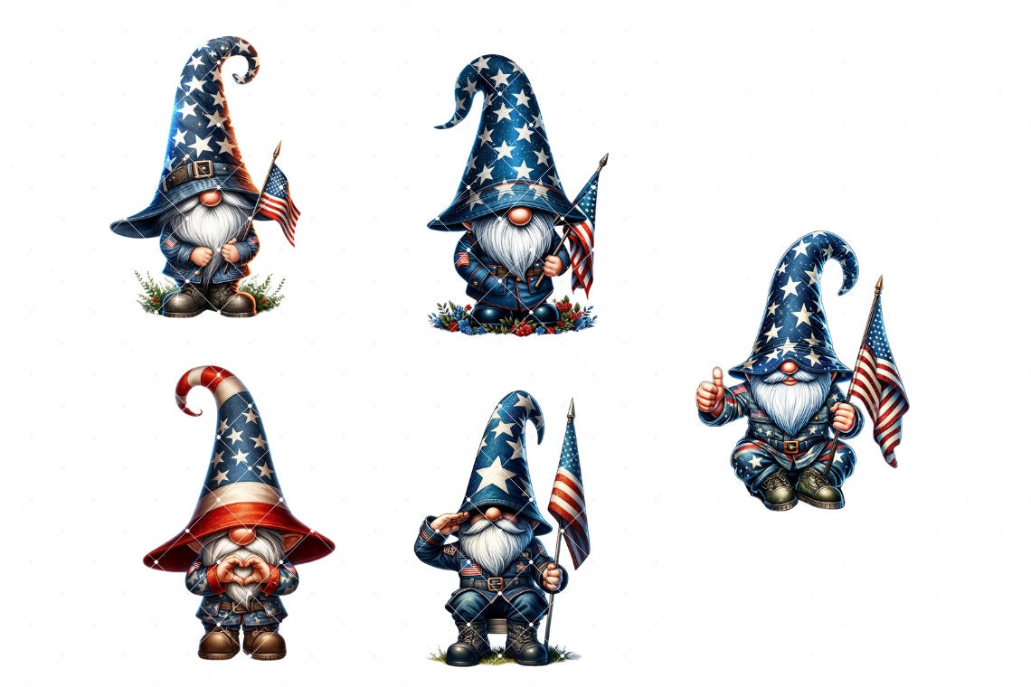 Patriotic Clipart, Gnome Clip Art, 17 PNG American Gnome Flag, 4th of ...