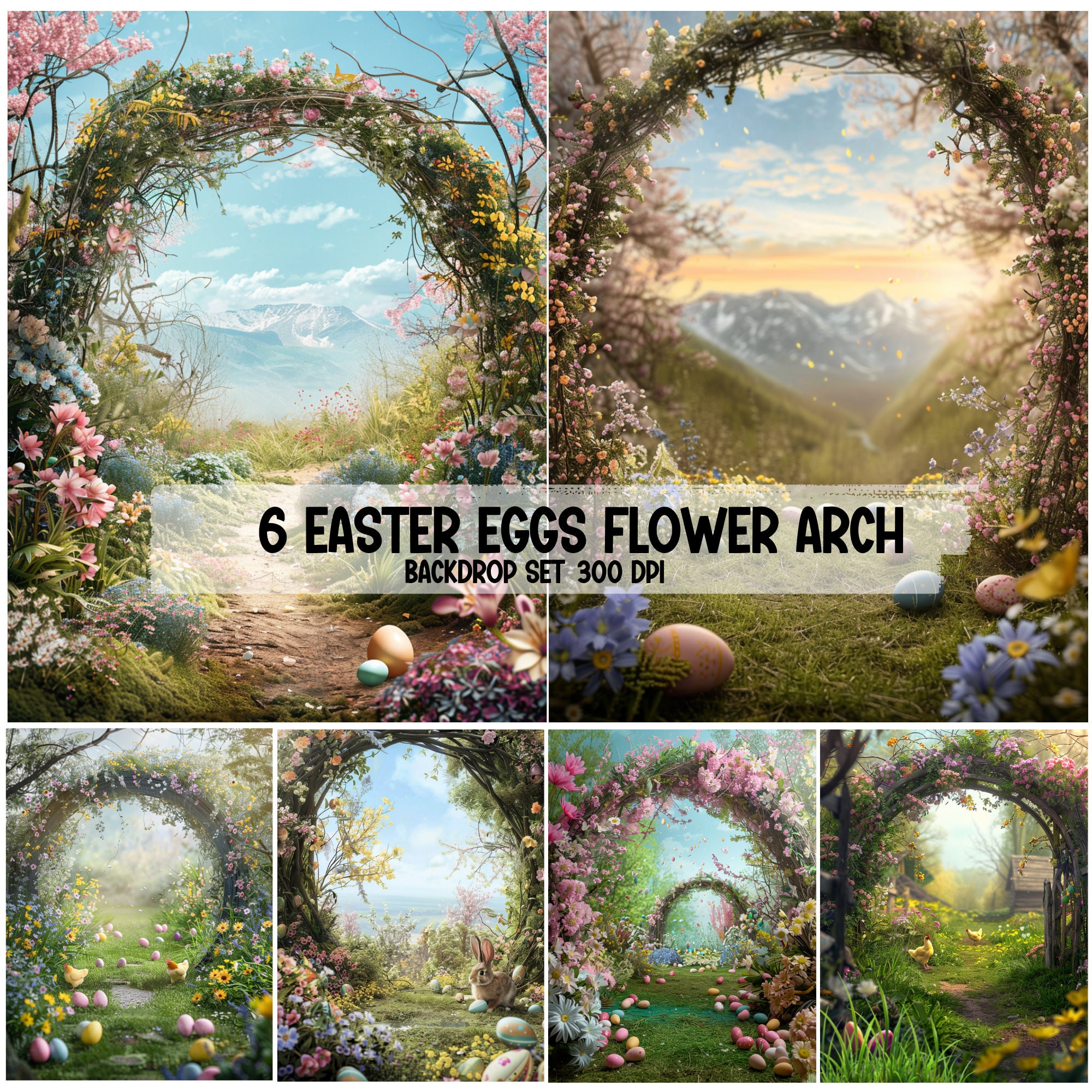 Easter Flower Arch Portrait Digital Backdrops, Easter Photo Props ...