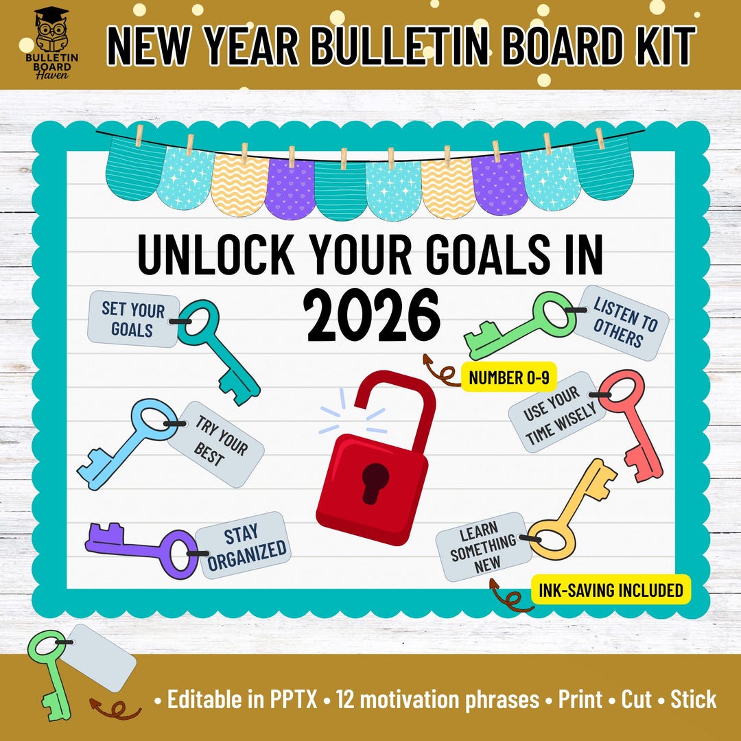 New Year Keys to Success Bulletin Board Kit for Growth Mindset Goals - Etsy