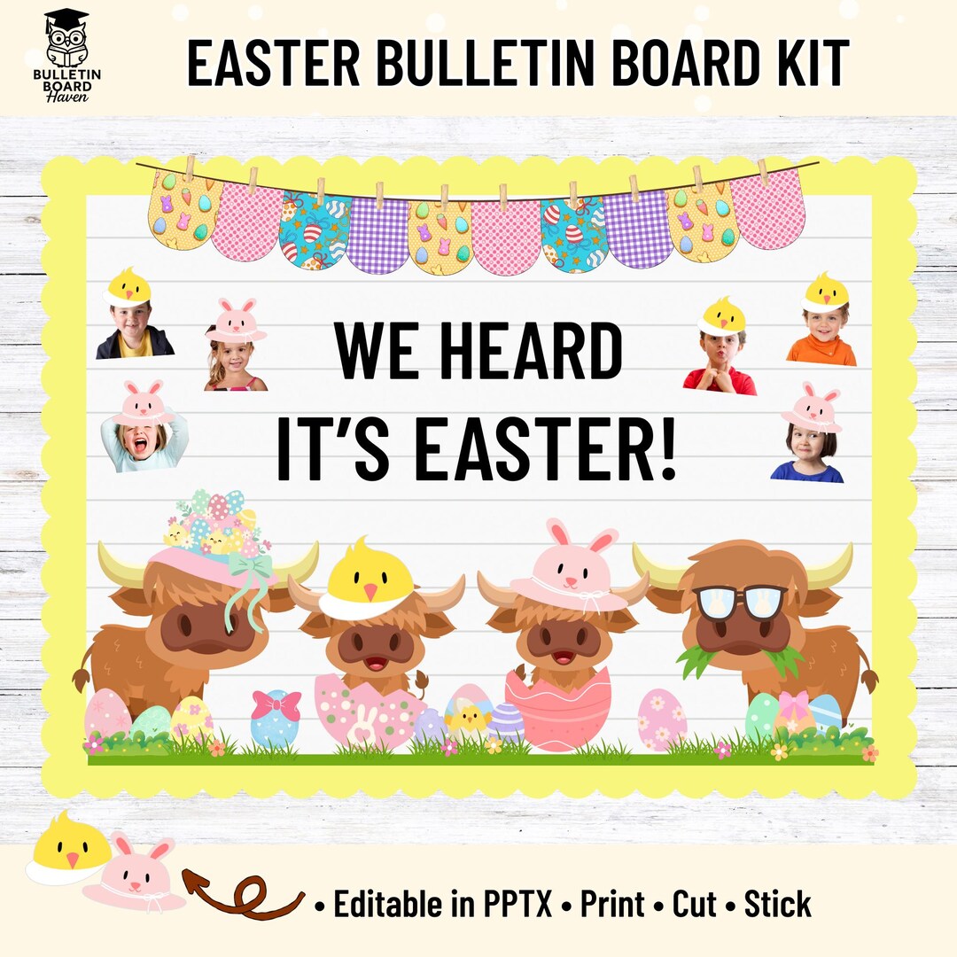 Highland Cow Easter Bulletin Board Kit Printable Classroom Door Decor ...