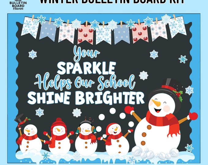 Winter Sports Bulletin Board Kit, New Year Snowman Skiing Snowboarding ...
