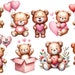 Watercolor Valentines Teddy Bear Clipart, 18 PNG Valentines Day Clipart ...