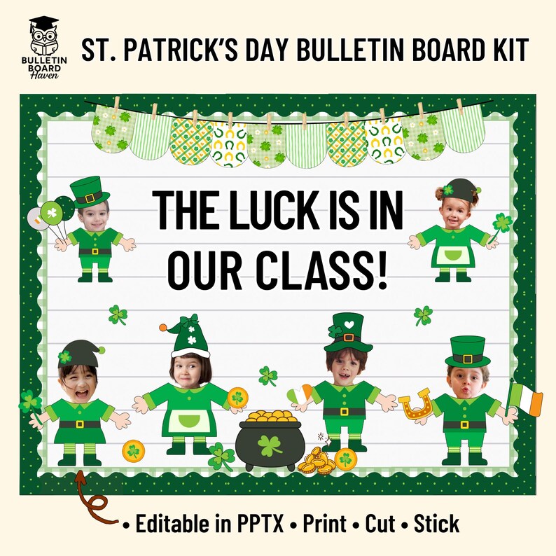 Editable St Patricks Day Bulletin Board Kit With Leprechaun Student ...