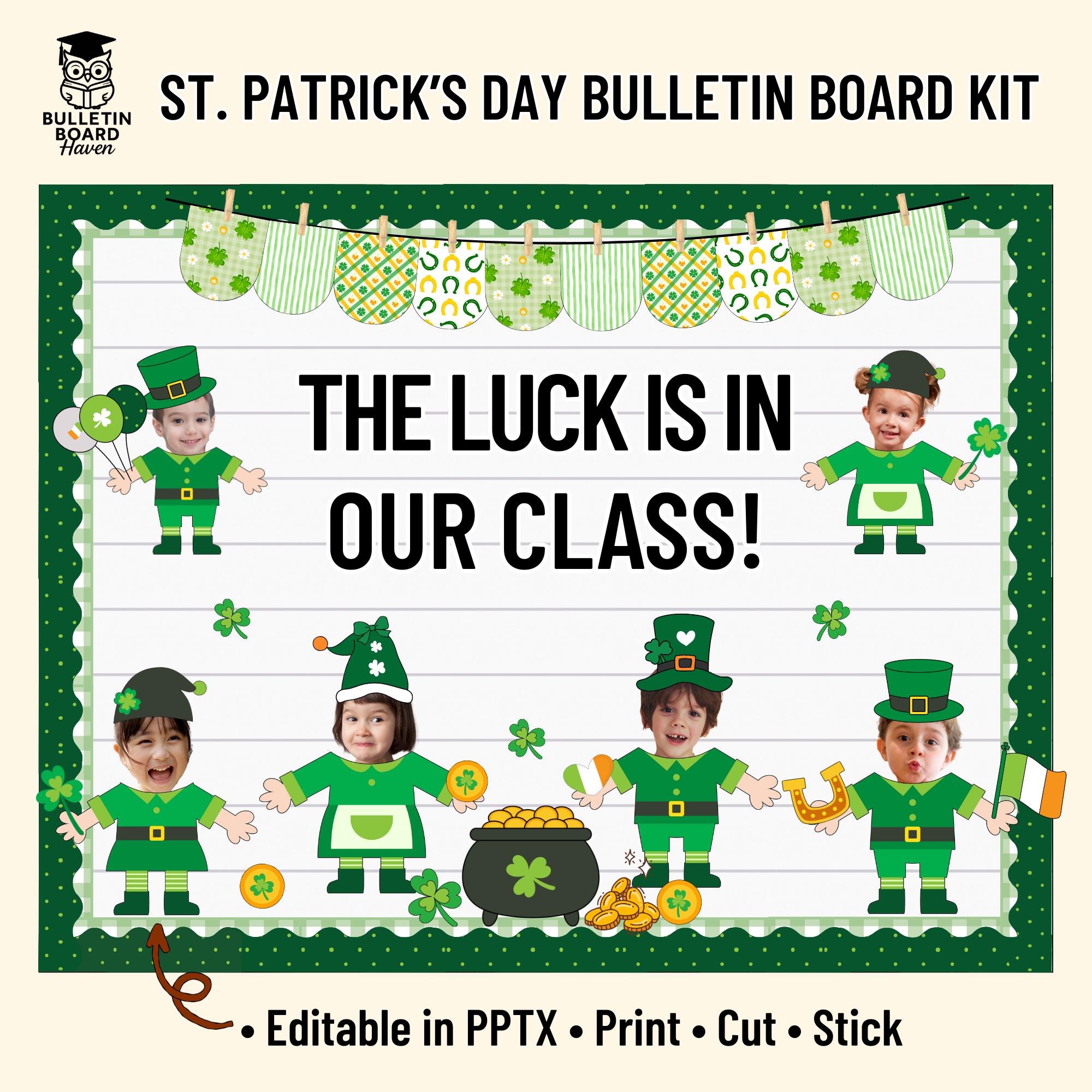 Editable St Patricks Day Bulletin Board Kit With Leprechaun Student ...