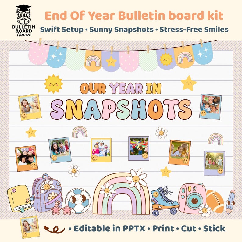 End of Year Bulletin Board Groovy Pastel Retro Classroom Photo Kit - Etsy