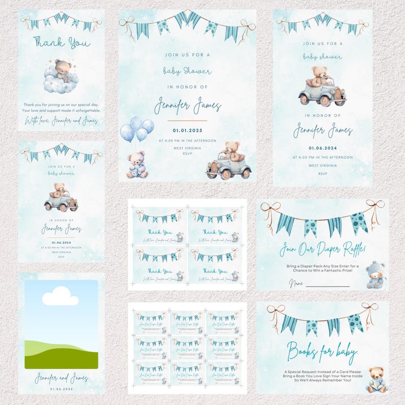 Editable Baby Shower Welcome & Invitation Bundle Set Canva Template ...