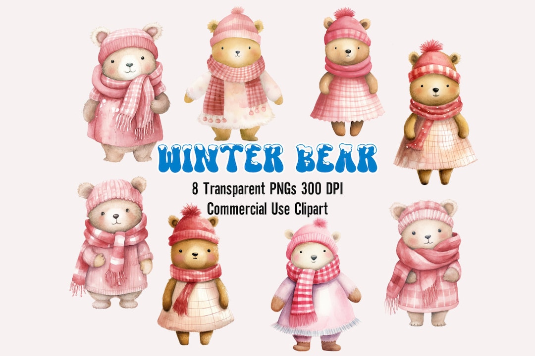 Winter Bears Clipart, Cute Bear Clipart, Watercolor Bears,christmas ...