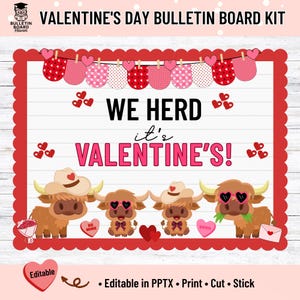 Highland Cow Valentine’s Day Bulletin Board Kit, Farmhouse Classroom ...