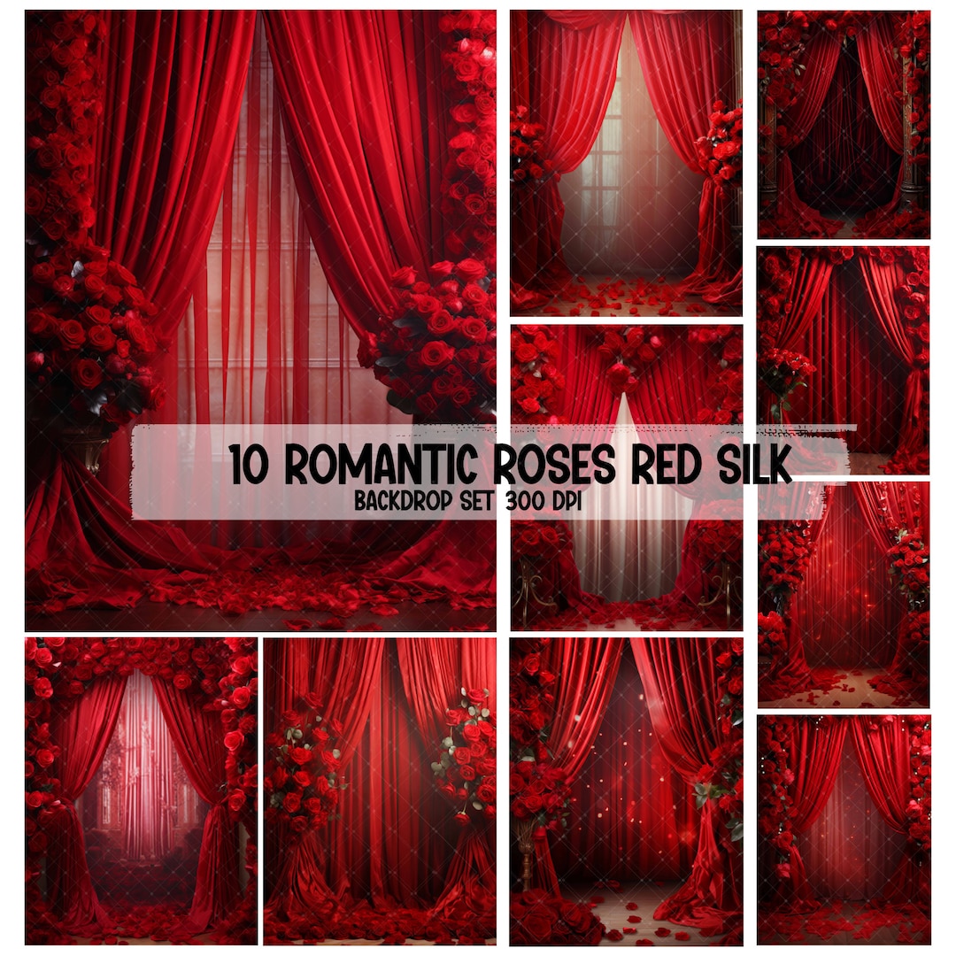 Red Silk Roses Backdrop: Romantic Wedding Photography (PNG Digital ...