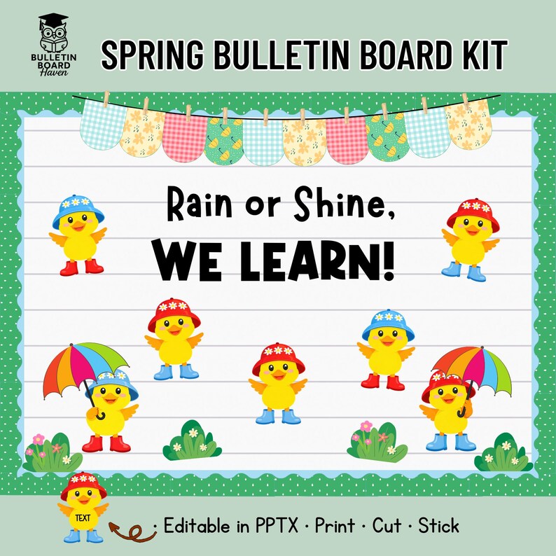 Spring Bulletin Board Kit With Editable Duck Name Tags for March ...