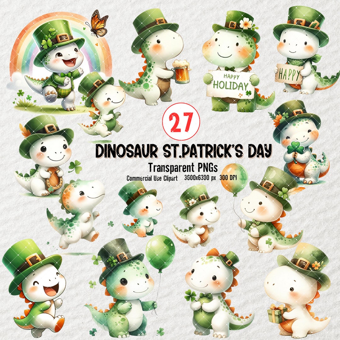 Cute Dino St.patrick’s Day Clipart, Watercolor Animals Patrick Day ...