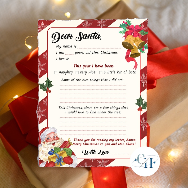 Letter to Santa Printable, Digital Download Dear Santa Letter ...