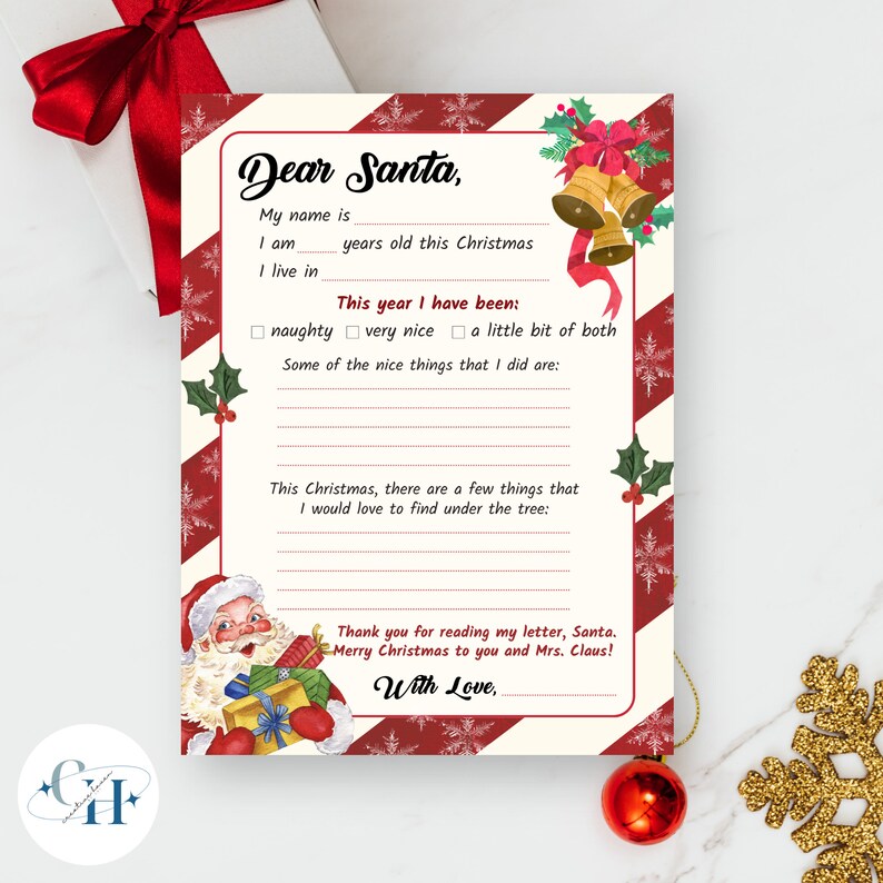 Carta a Santa imprimible, Descarga digital Carta de Querido Santa ...