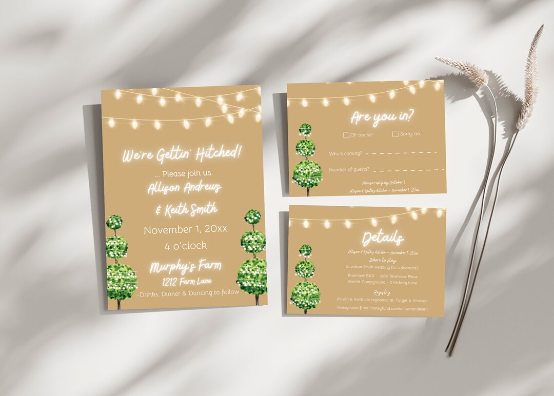 We're Getting Hitched Wedding Invitation Suite Bundle ~ Barn Wedding ...