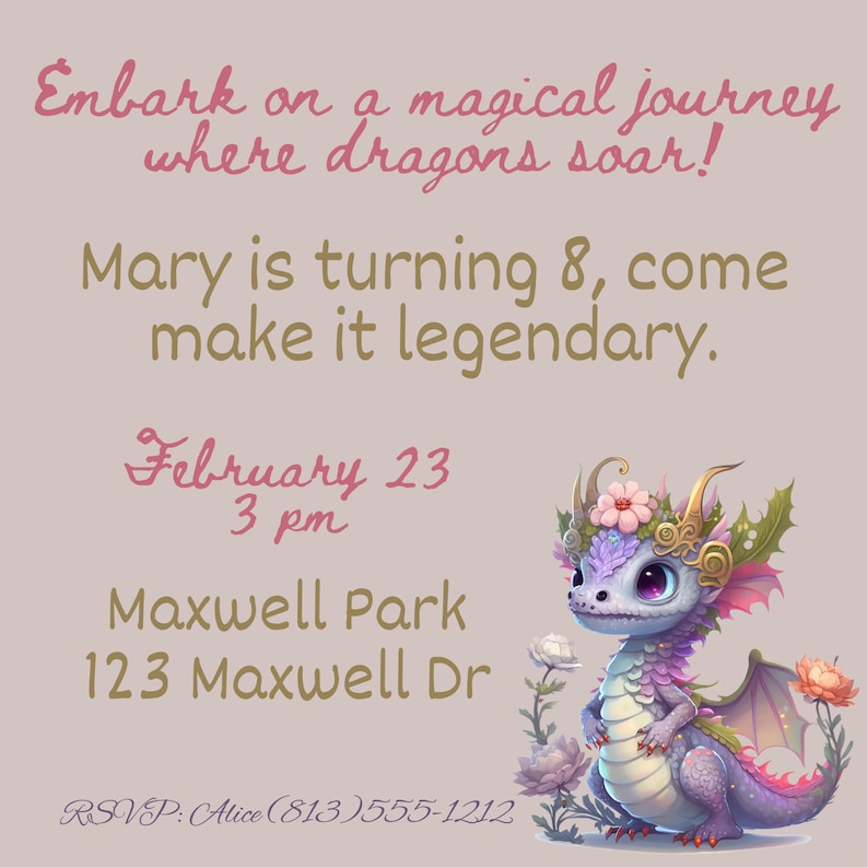 Dragon Fantasy Birthday Invitation Bundle Template Digital Download - Etsy