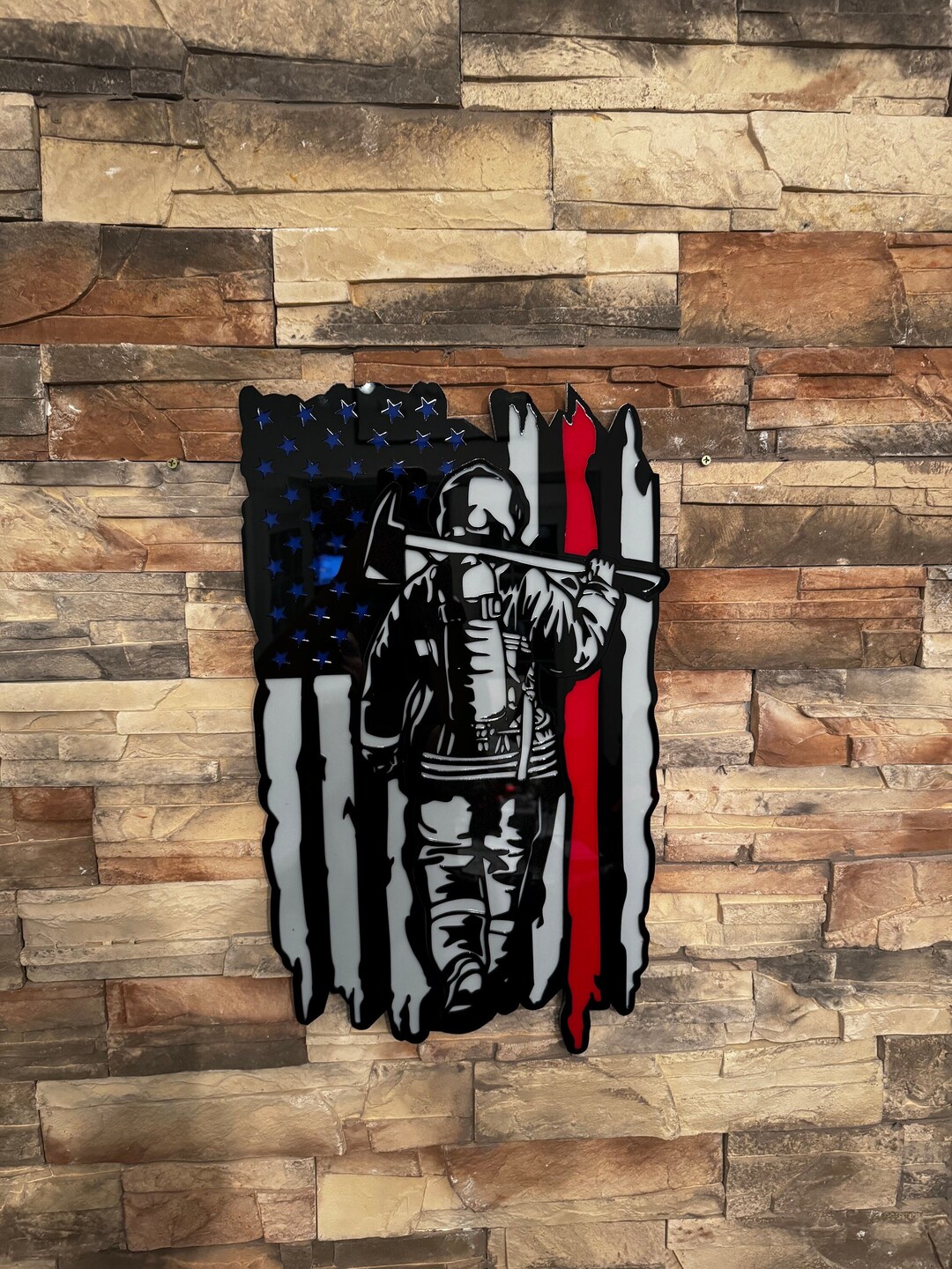 Fire Fighter 3D Looking Flag Sign. Thin Blue Line. Great for the ...