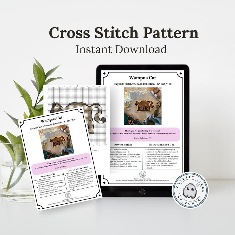 Wampus Cat Cryptid Cross Stitch Pattern - Instant Download PDF, Wild ...