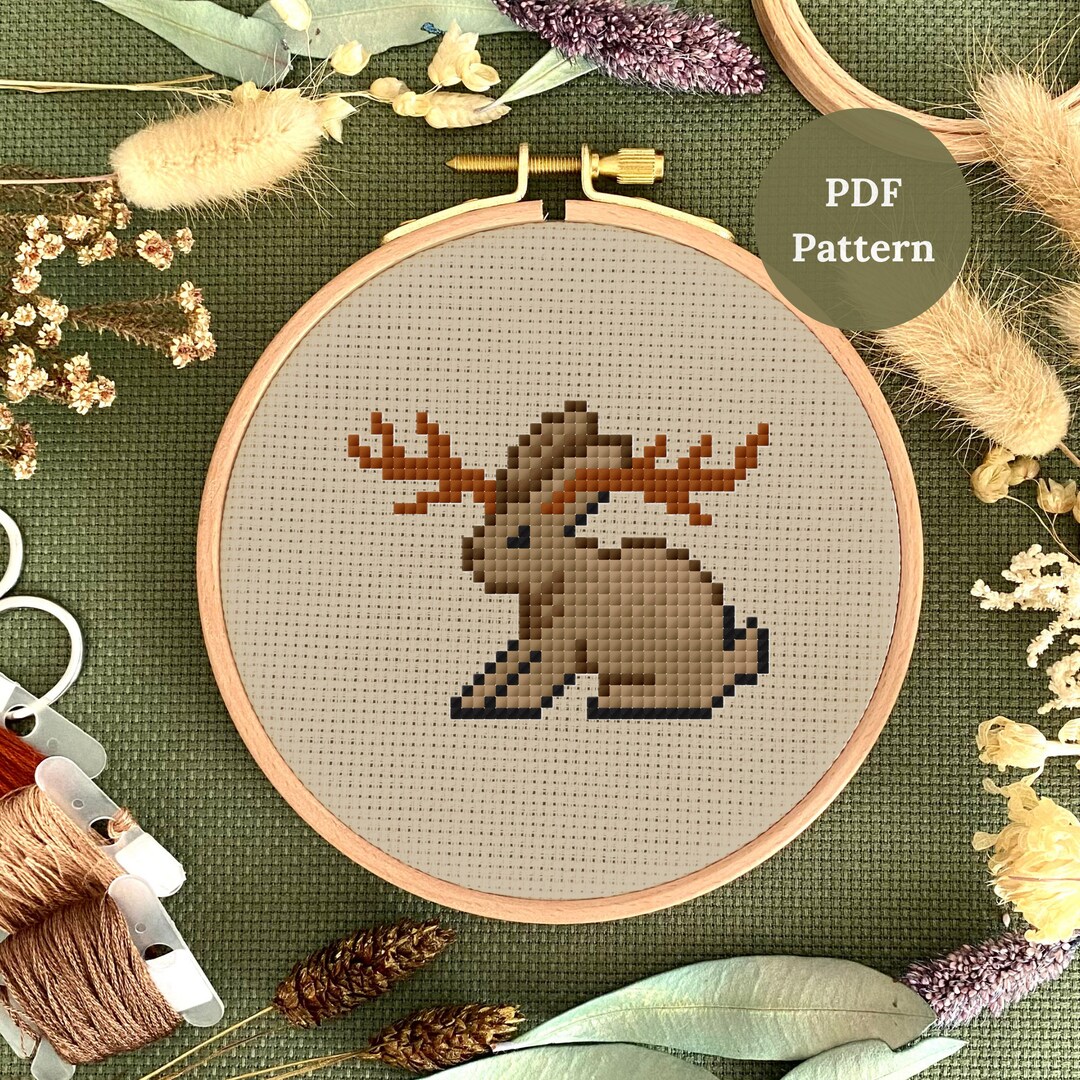 Jackalope Cross Stitch Digital Pattern Instant PDF Download Cryptid Rabbit Bunny Perfect for ...
