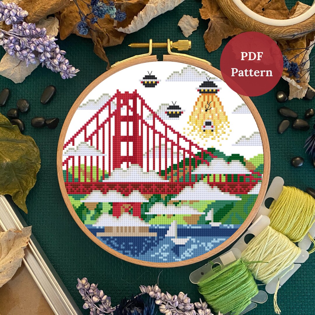 Golden Gate Bridge Aliens Cross Stitch Digital Pattern Instant Download ...