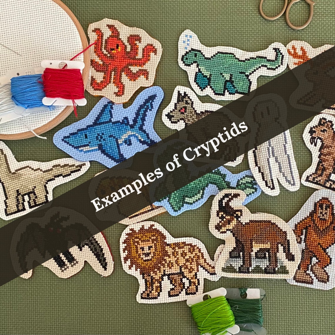 Cryptids Mystery Cross Stitch Kit DIY Patch Kit Easy Beginner Mini ...