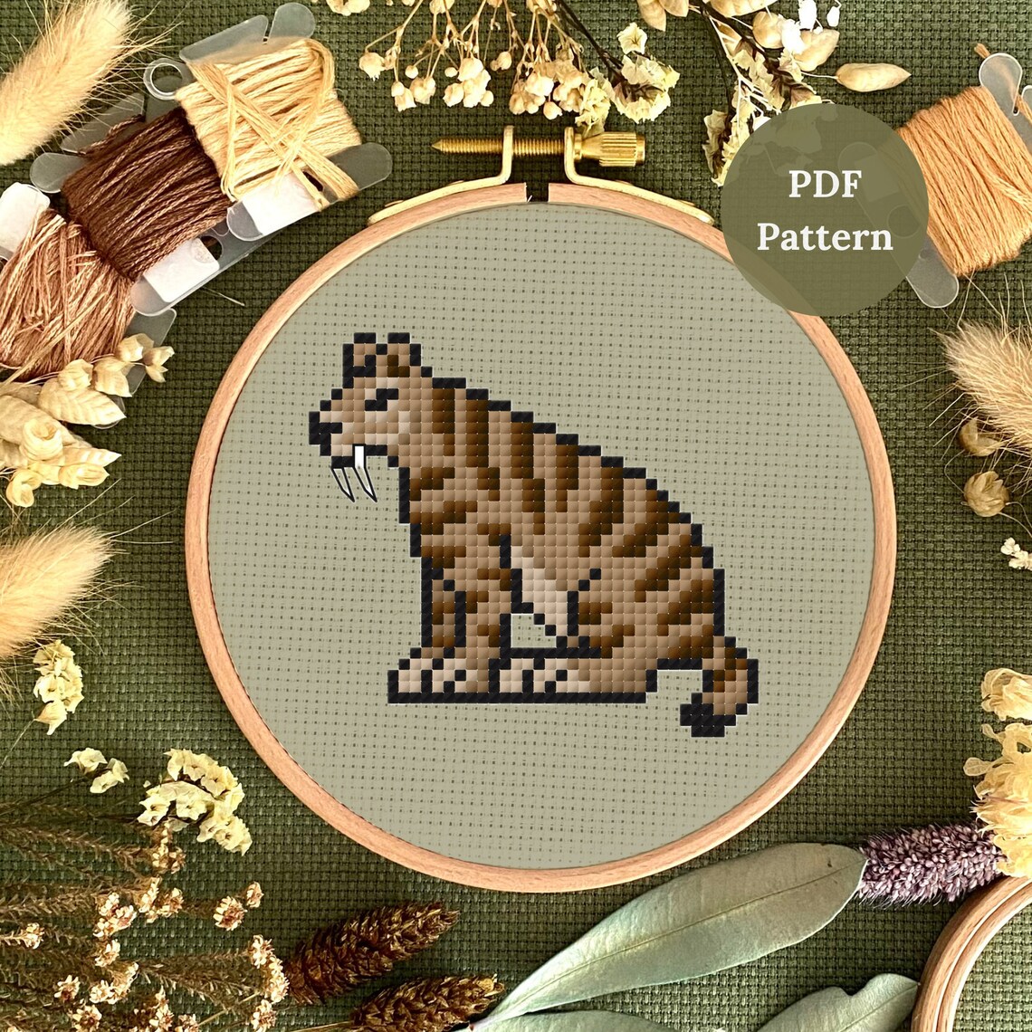 Tigre Dantero Cryptid Cross Stitch Pattern Instant Download PDF, Saber ...