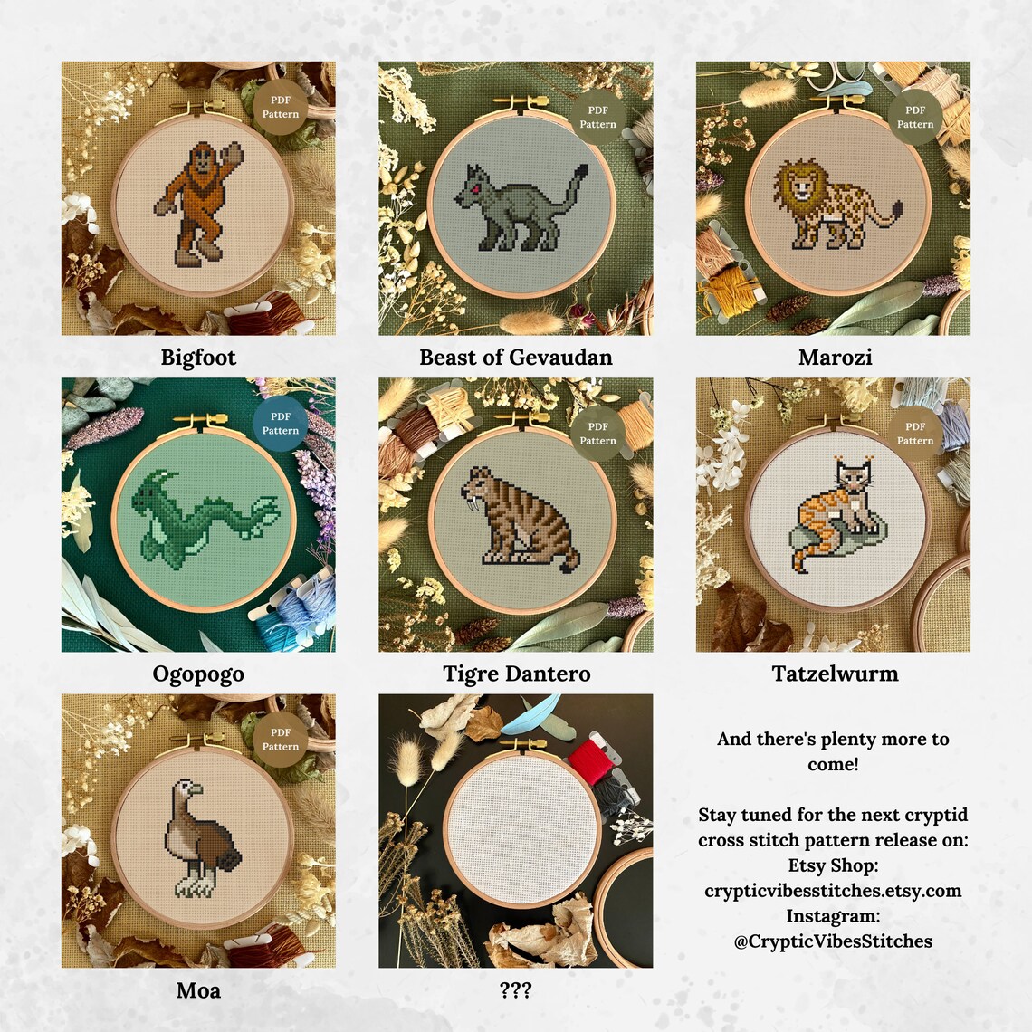 Cryptids Mystery Cross Stitch Kit DIY Patch Kit Easy Beginner Mini ...