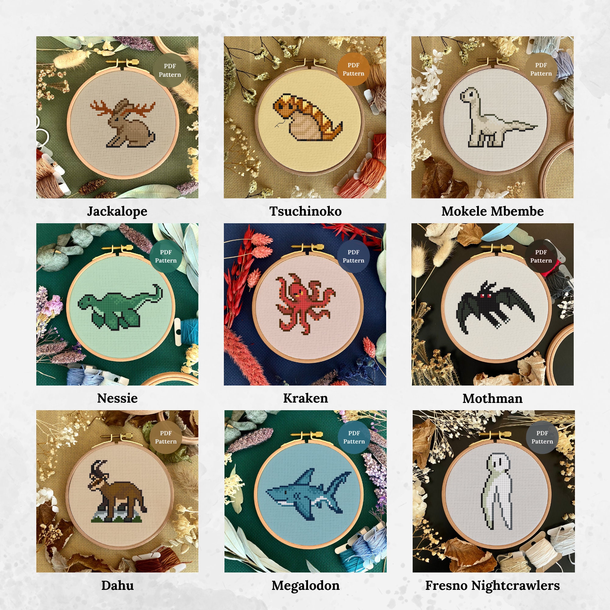 Cryptids Mystery Cross Stitch Kit DIY Patch Kit Easy Beginner Mini ...