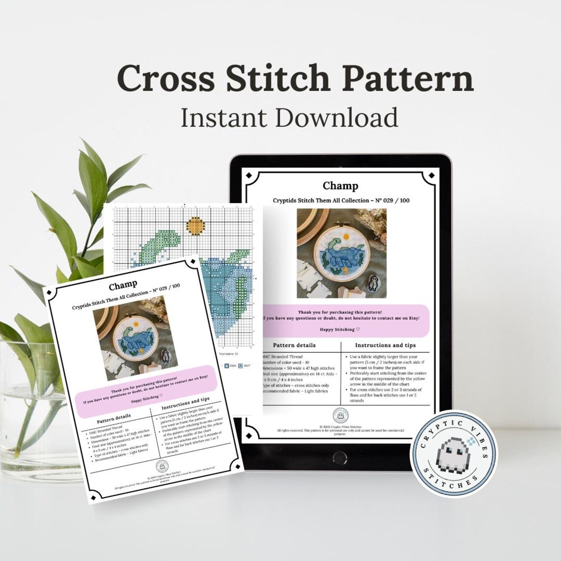 Champ Cross Stitch Pattern - Cryptids, Cryptozoology and Legendary ...