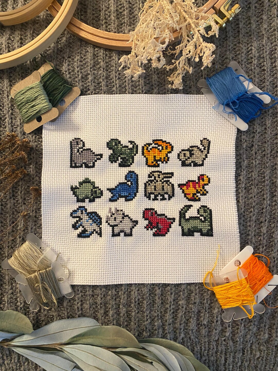 Tiny Dinosaurs Cross Stitch Pattern - Dinosaurs - Modern Cross Stitch ...