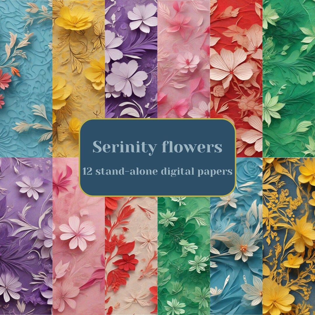 Serenity Flowers, Digital Printable Documents, Background, Paper ...