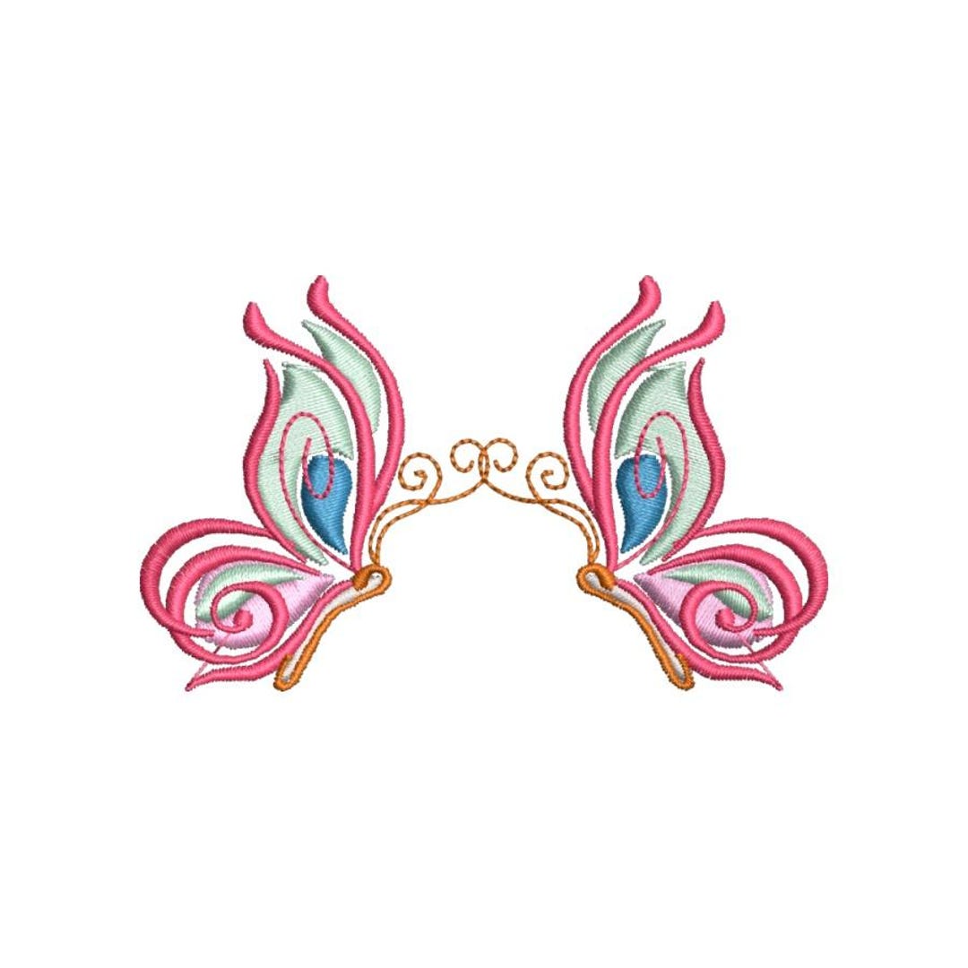 Butterfly Wings Embroidery Design, Swirled Antennae Motif, Satin Stitch ...