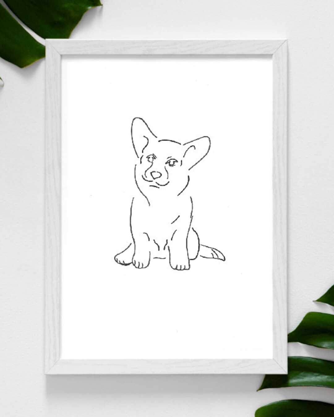 Coorgi Dog Portrait - Handmade Line Art, Printable Wall Decor - Etsy