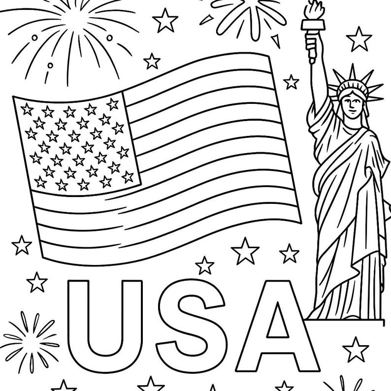 Simple USA Coloring Page - Etsy
