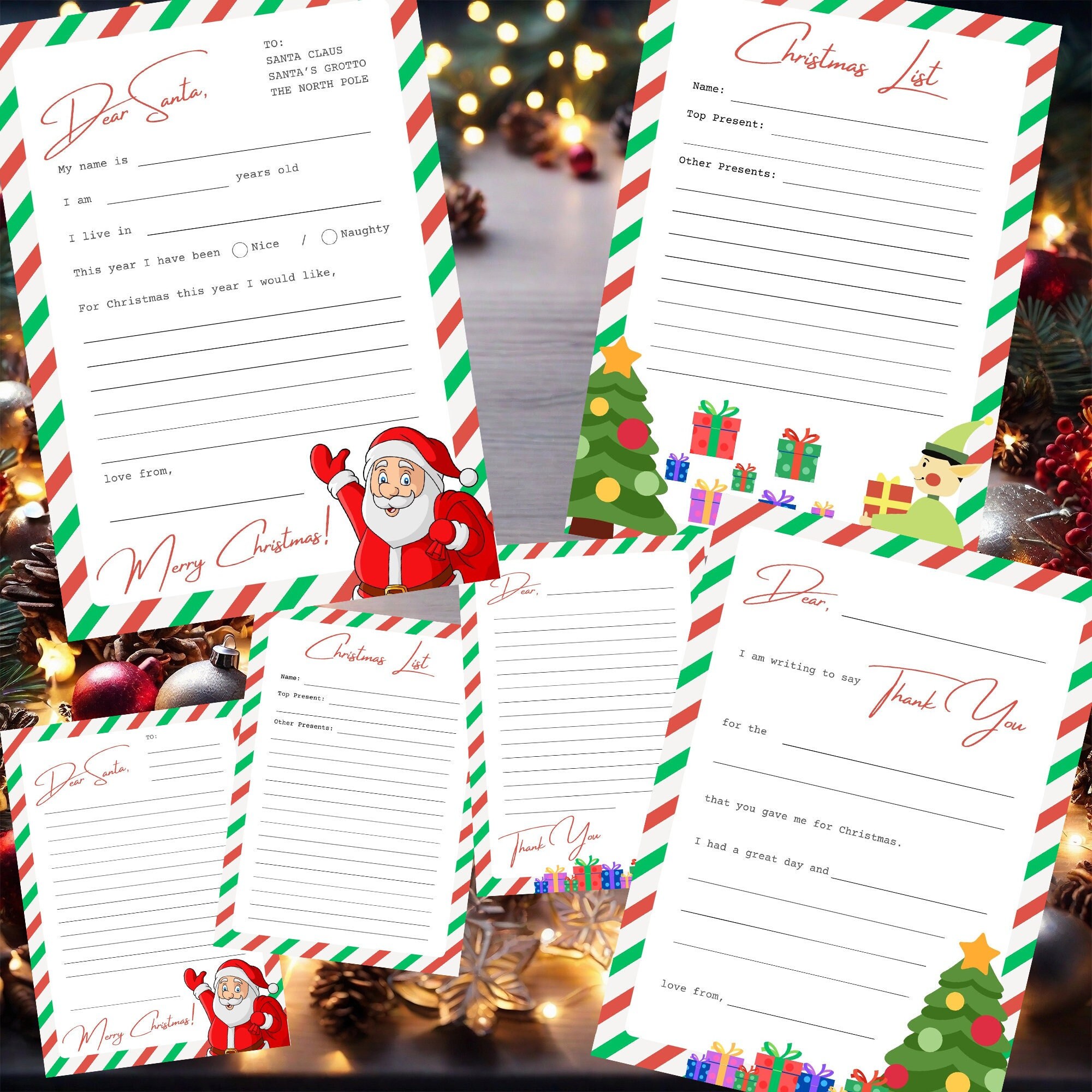 Letter to Santa Printable Christmas List, Thank You Letter, Stationery ...