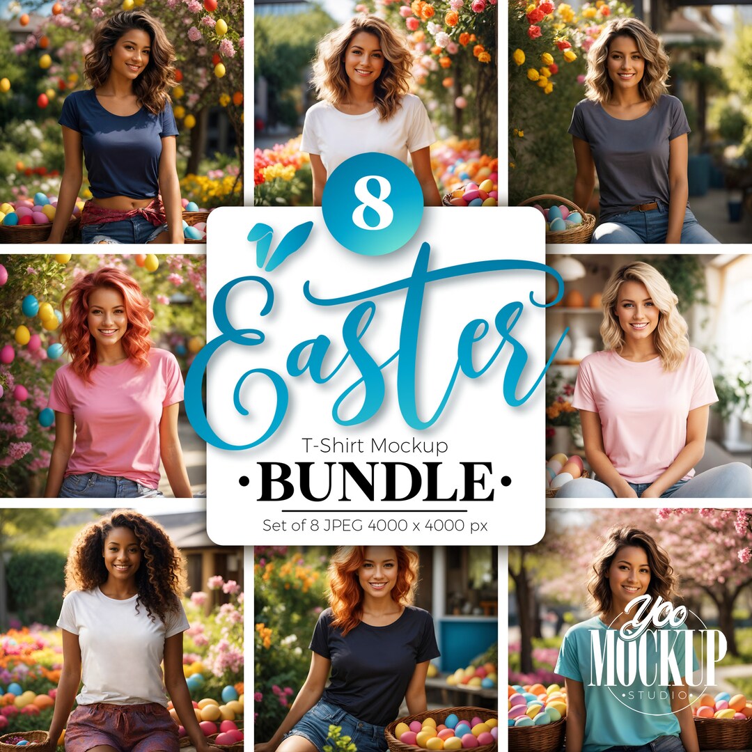 Easter Tshirt Mockup Bundle, Women Model Tshirt Mocks With Easter Eggs ...