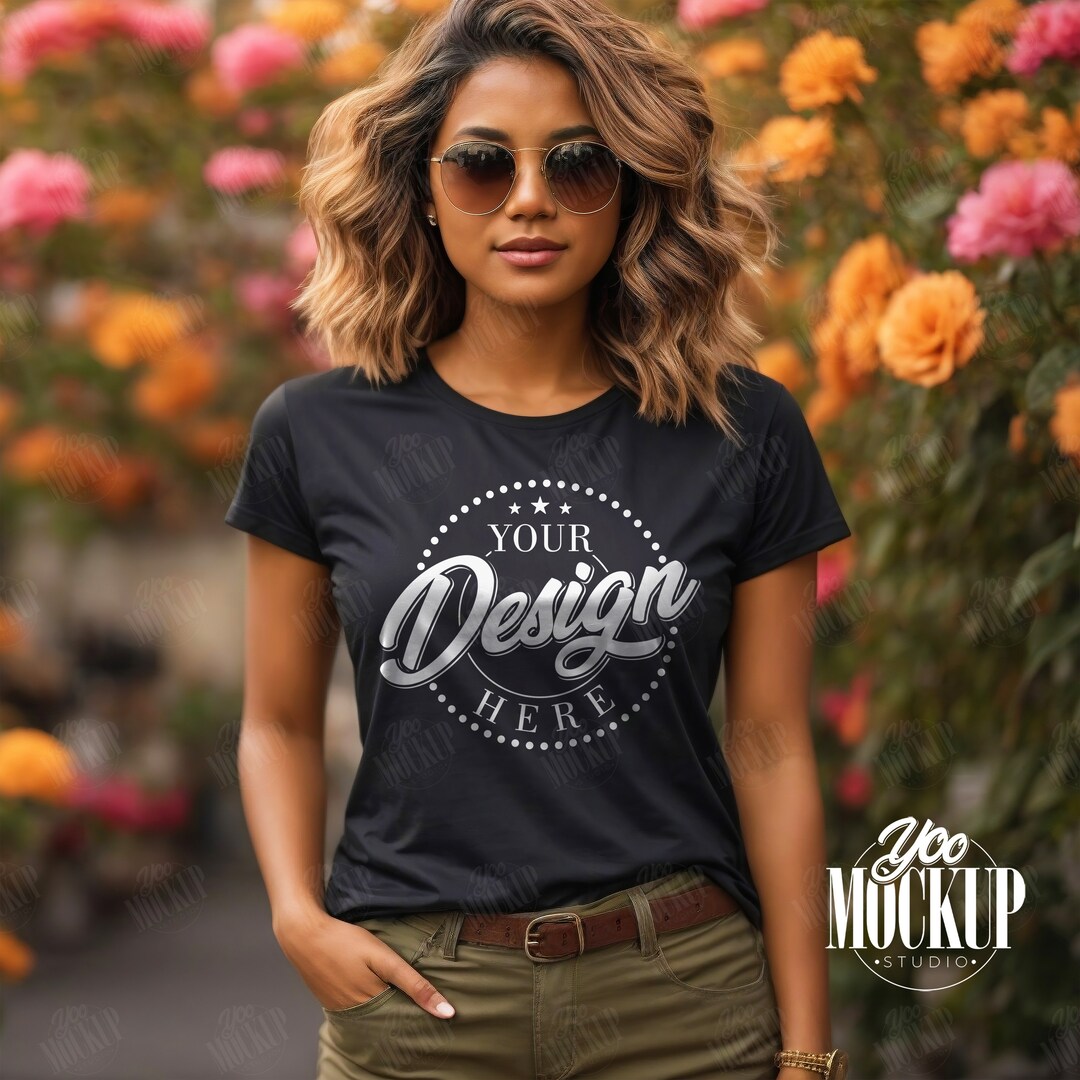 Gildan 64000 Black Tshirt Mockup Bundle, Aesthetic Woman Model T-shirt ...