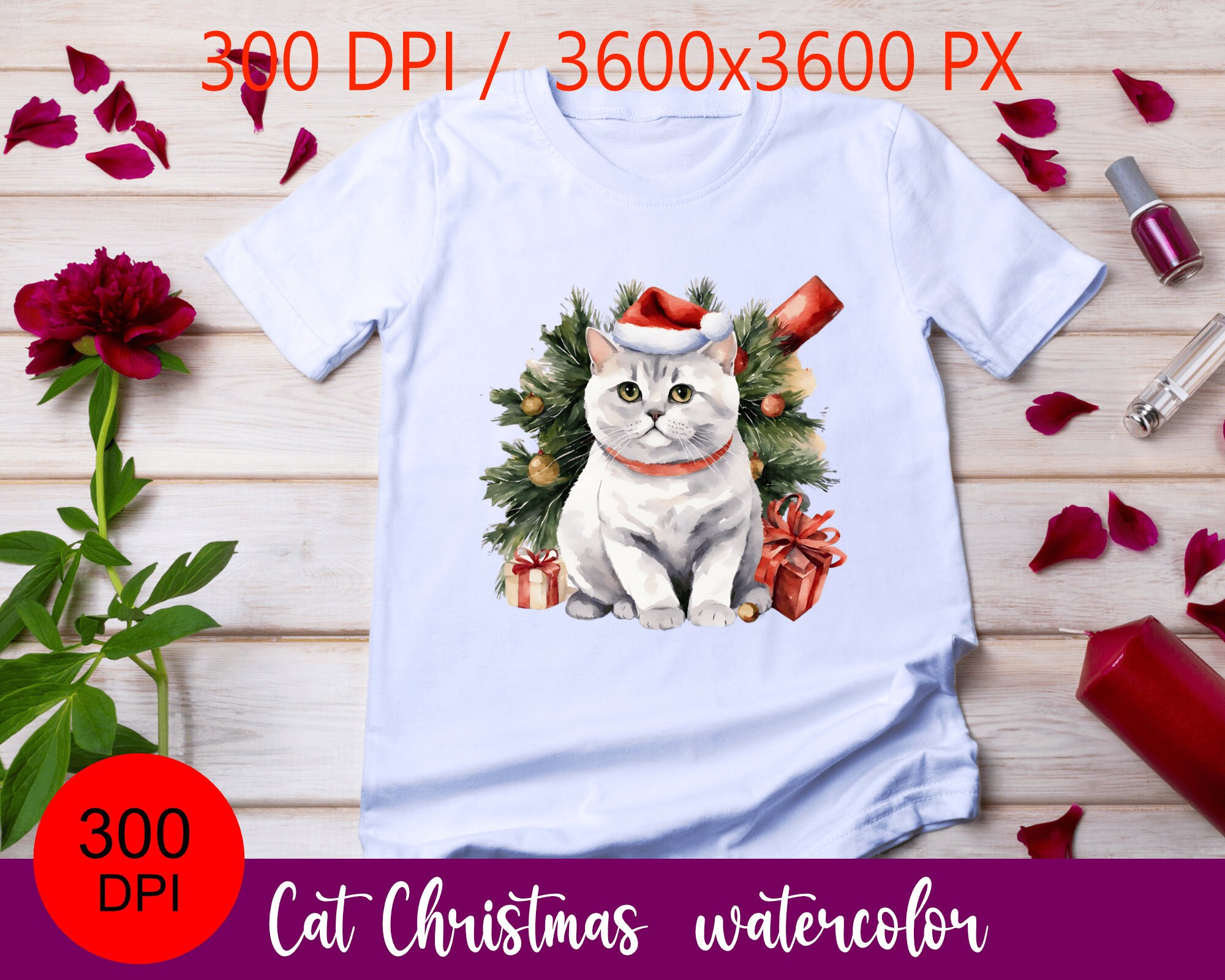 Christmas Cats Watercolor Clipart Bundle Festive Cozy Cat Images ...