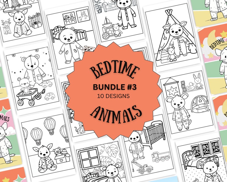 10 Printable Coloring Pages Bedtime Animals Coloring Book Bundle 3 ...
