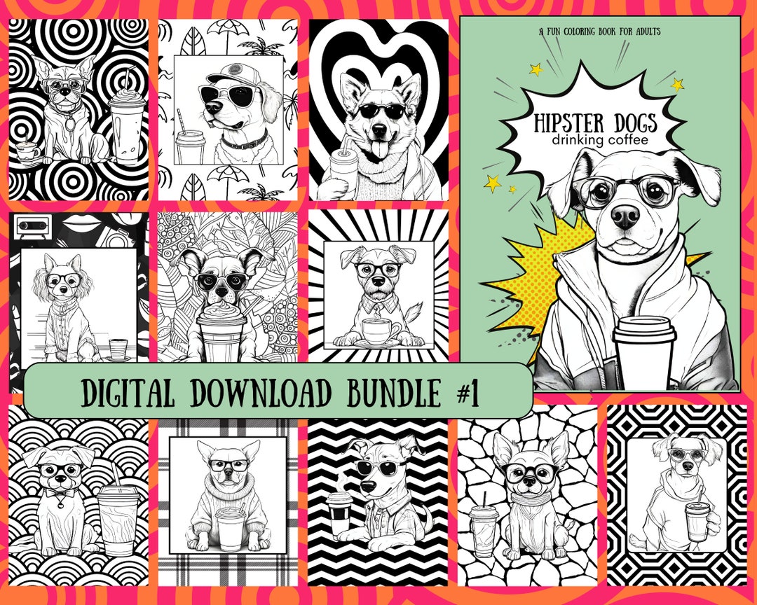 11 Printable Coloring Pages Hipster Dogs Drinking Coffee Coloring Book ...
