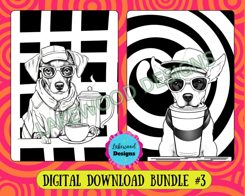 11 Printable Coloring Pages Hipster Dogs Drinking Coffee Coloring Book ...