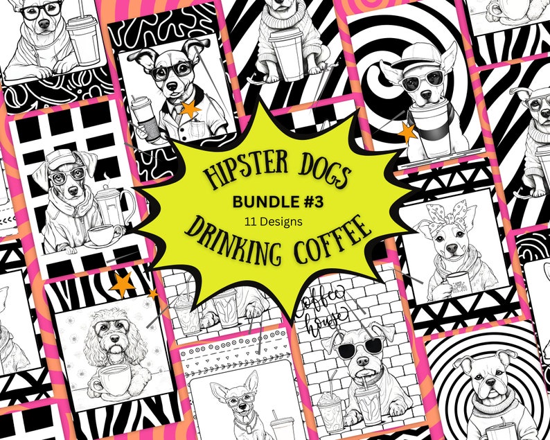 11 Printable Coloring Pages Hipster Dogs Drinking Coffee Coloring Book ...