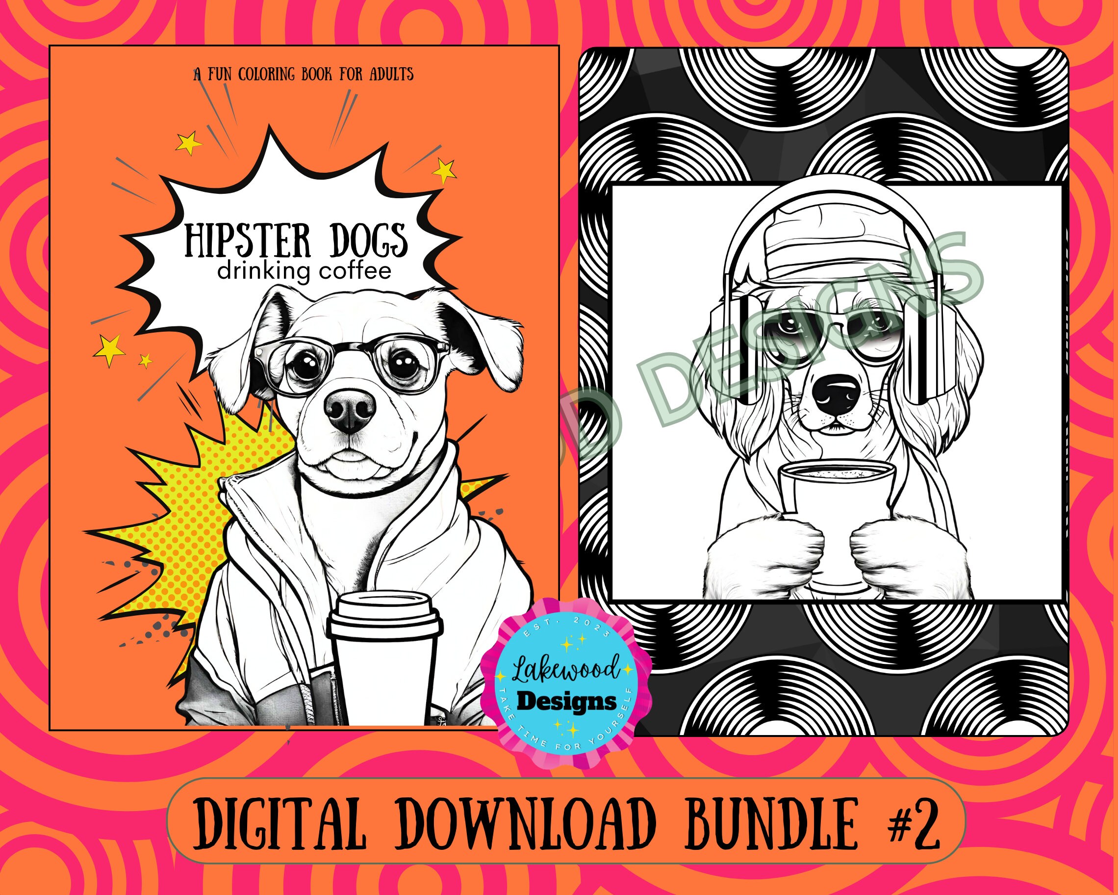 11 Printable Coloring Pages Hipster Dogs Drinking Coffee Coloring Book ...