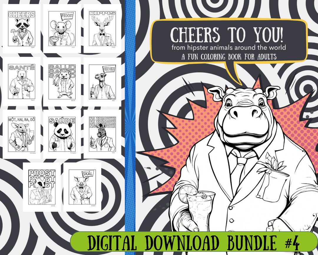 11 Printable Coloring Pages Cheers to You Coloring Book Bundle 4 Adult ...
