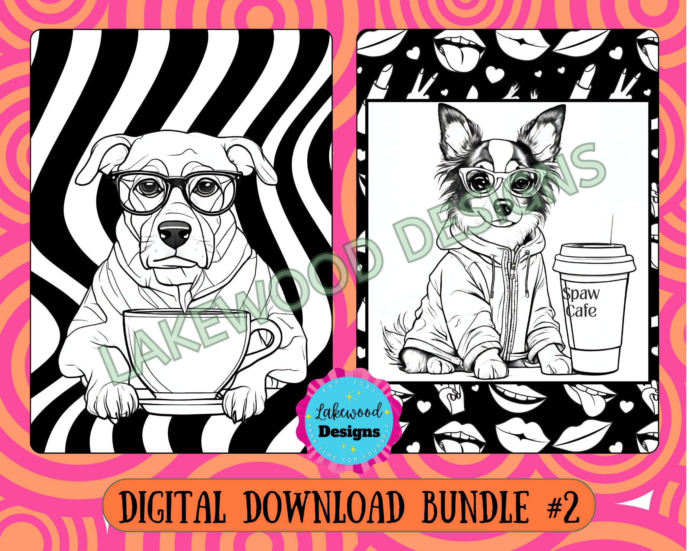 11 Printable Coloring Pages Hipster Dogs Drinking Coffee Coloring Book ...