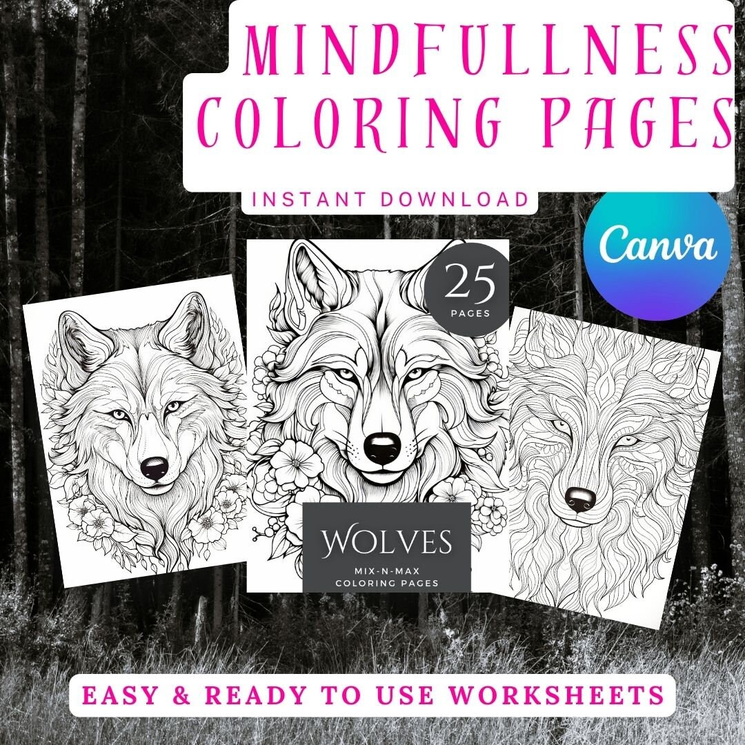 Wolves Coloring Sheet, Wolf Lover Gift, Animal Coloring Page, Adult ...
