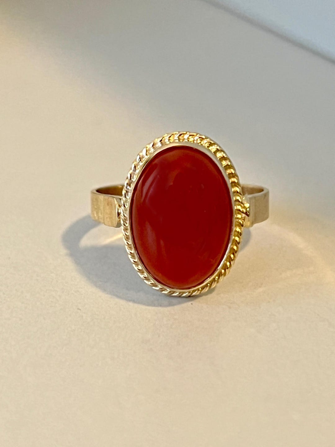 14K Solid Gold Agate Stone Ring, Brown Agate Stone Ring, Natural Brown ...