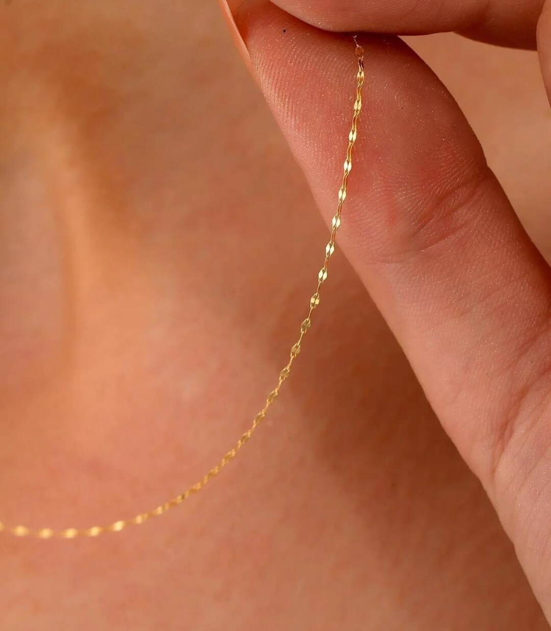 14K Solid Gold Mirror Chain Necklace, Minimalist Glitter Chain - Etsy