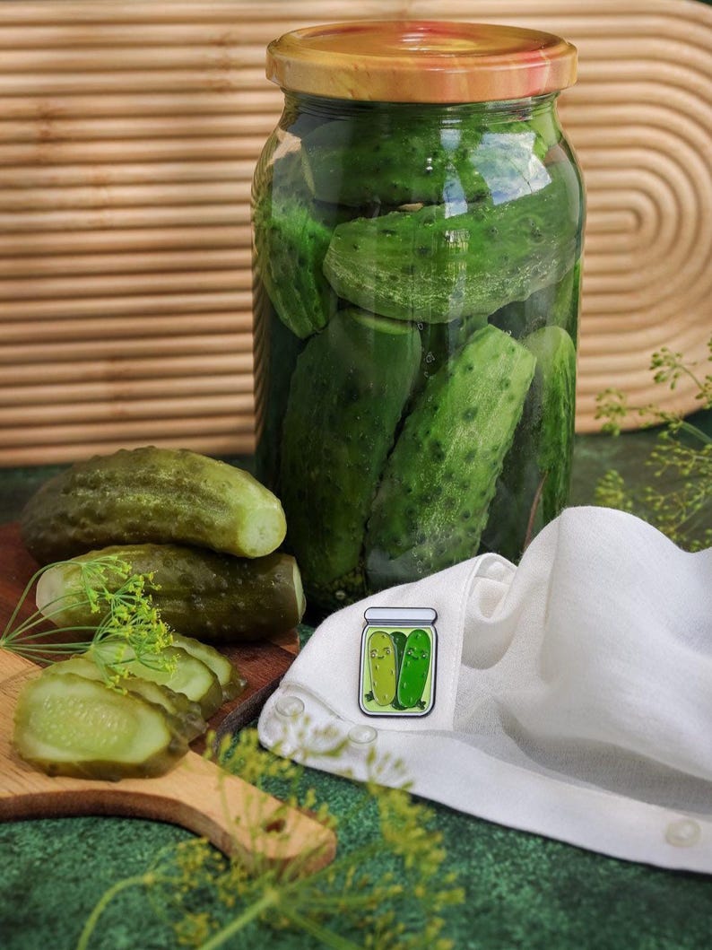 Jar of Smiling Pickles Enamel Pin – Cute Cucumber Lapel Pin, Foodie ...