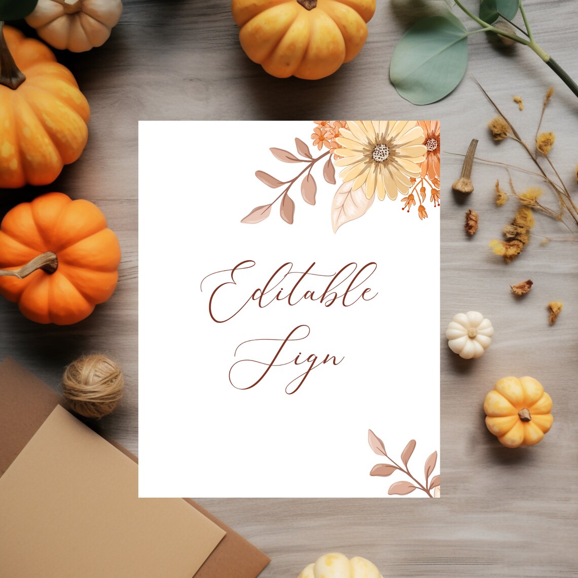 Editable Thanksgiving Sign Template, Fall Party Sign, Floral Fall ...